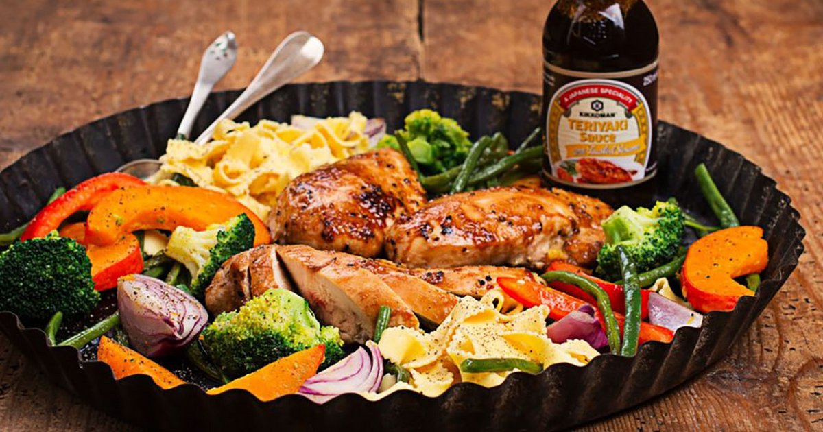 Teriyaki chicken with vegetables and pasta | Recipe | Kikkoman