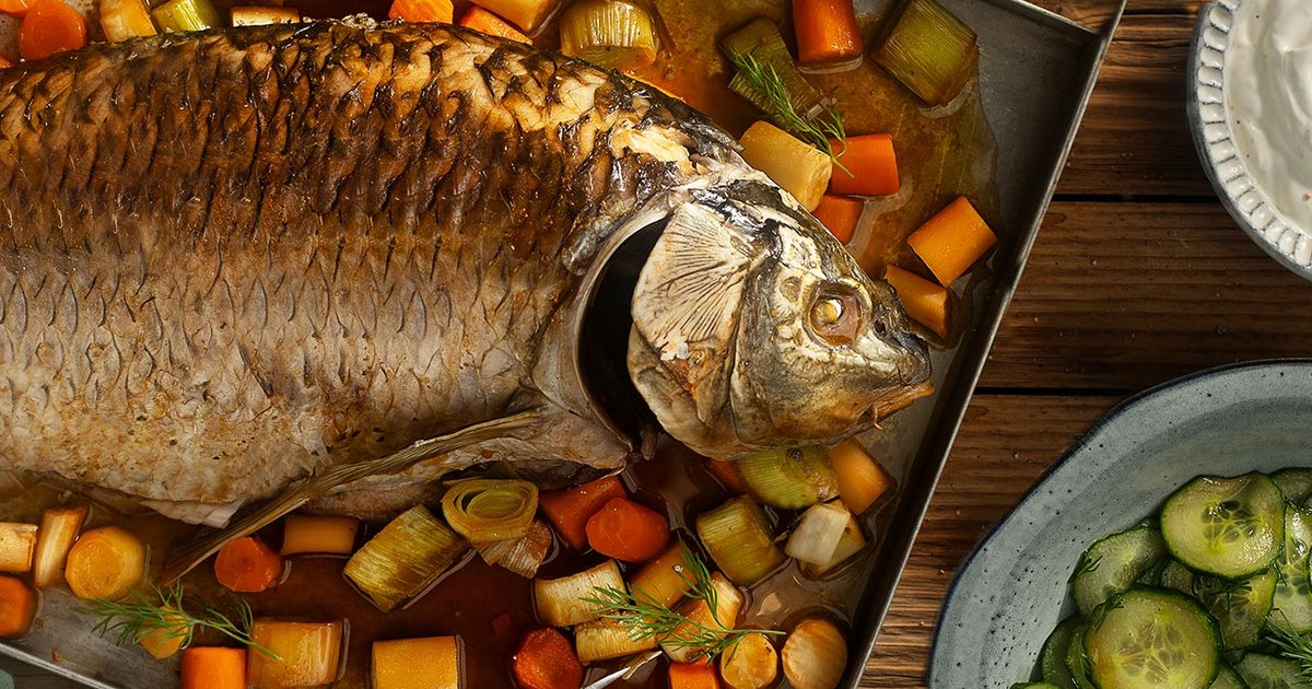 Carp with parsley root, dill pickles and sour cream dip | Kikkoman