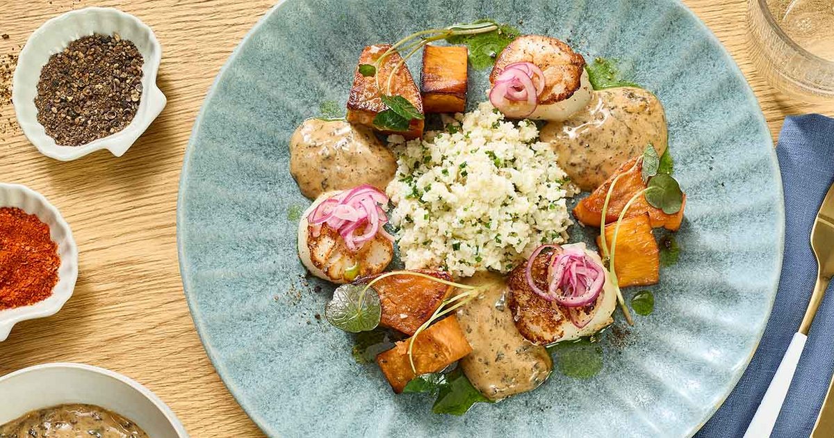 Scallops with cauliflower and nori sabayon | Recipe | Kikkoman