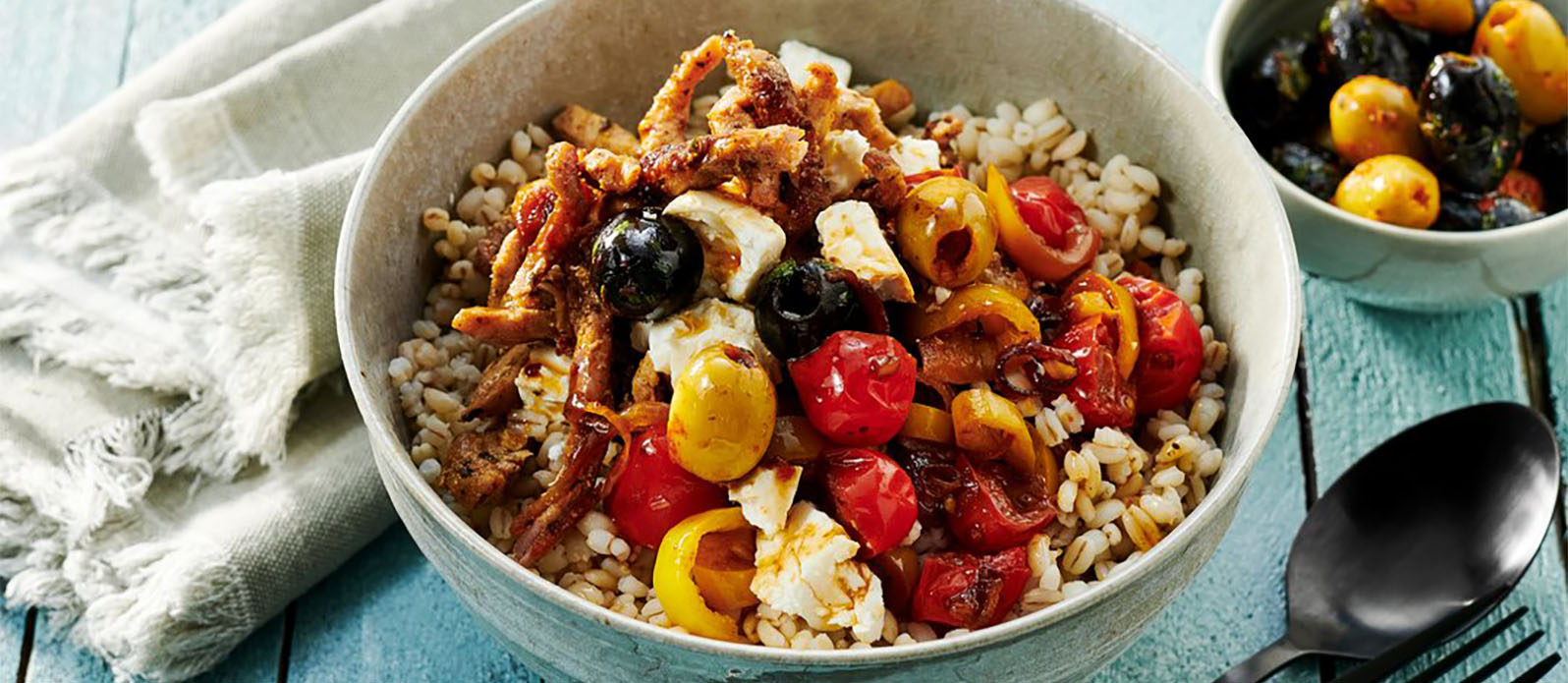 Greek-style pork gyros bowl | Kikkoman