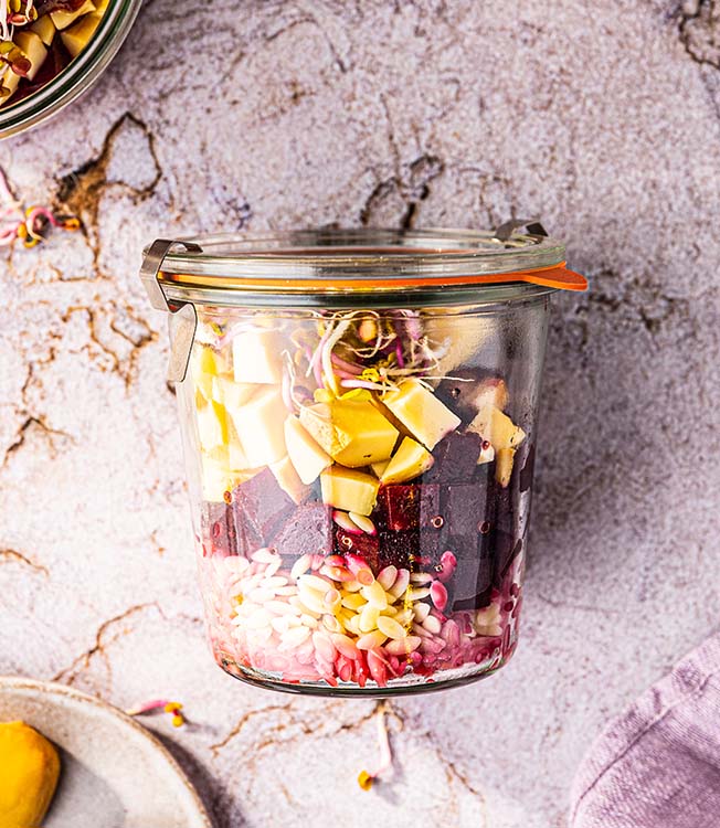 Beetroot orzo with smoked sheep's cheese | Recipe | Kikkoman