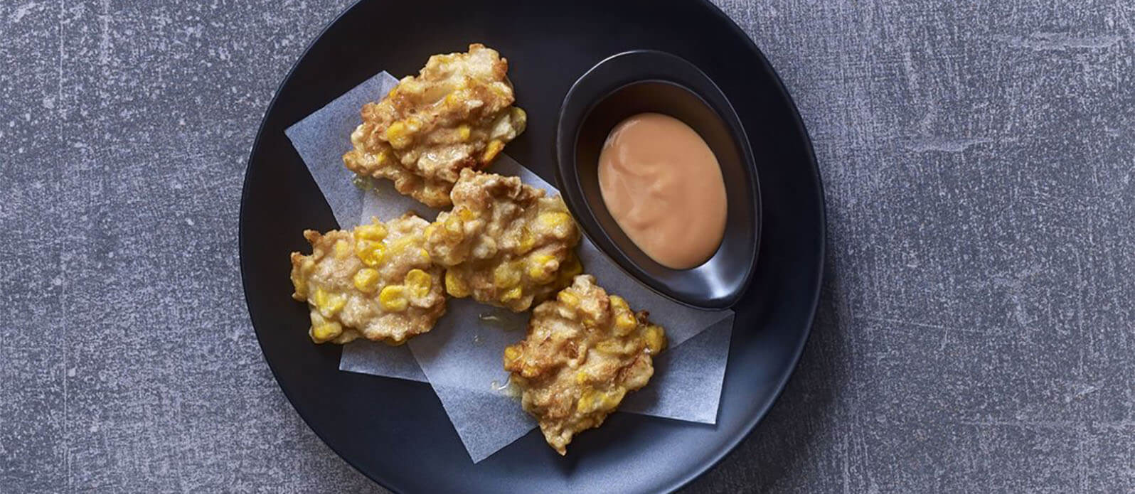 Tempura cakes with tuna and corn | Recipe | Kikkoman